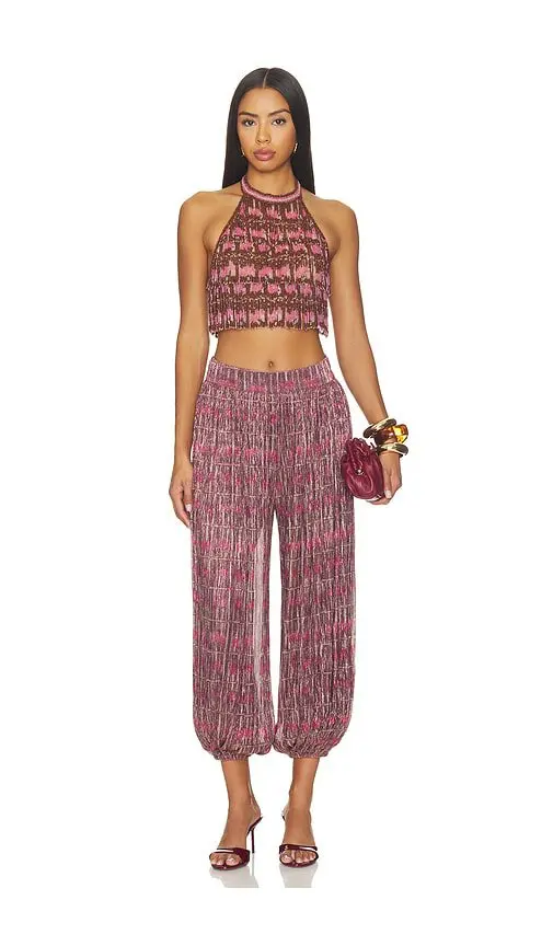 PatBO Rose Mirage Beaded Halterneck Top