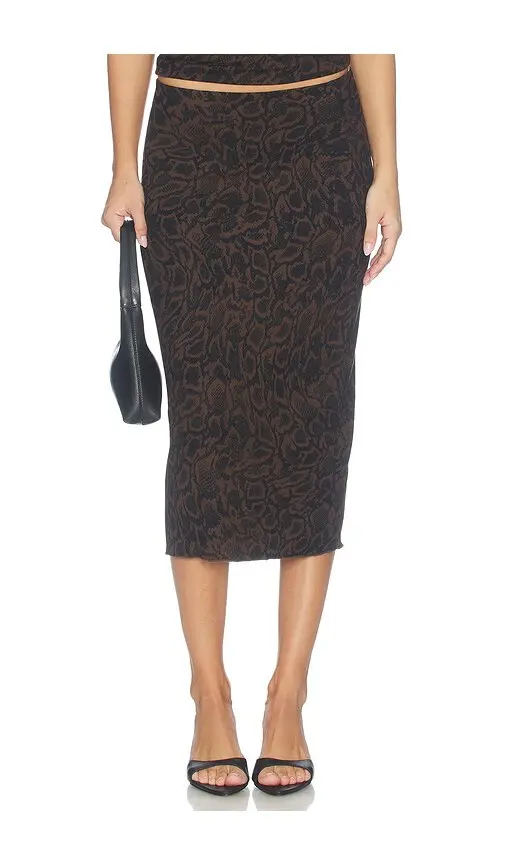 Lna Leony Printed Rib Skirt In Chocolate