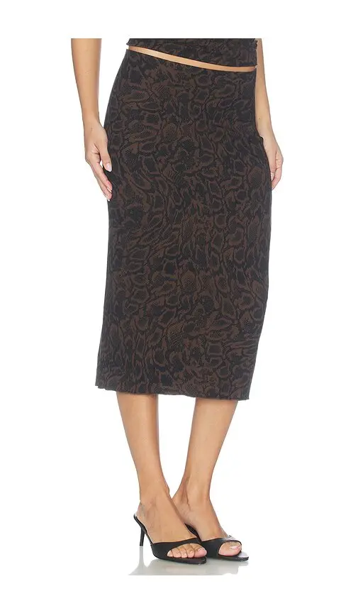Lna Leony Printed Rib Skirt In Chocolate