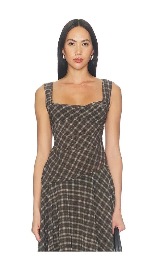 Lpa Velora Top In Brown - Moss Brown Plaid