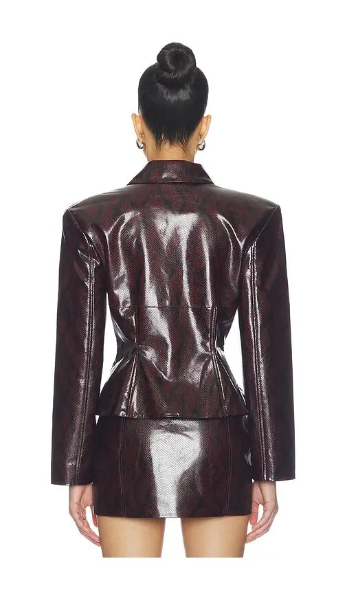 Naked Wardrobe Python Leather Blazer In Burgundy