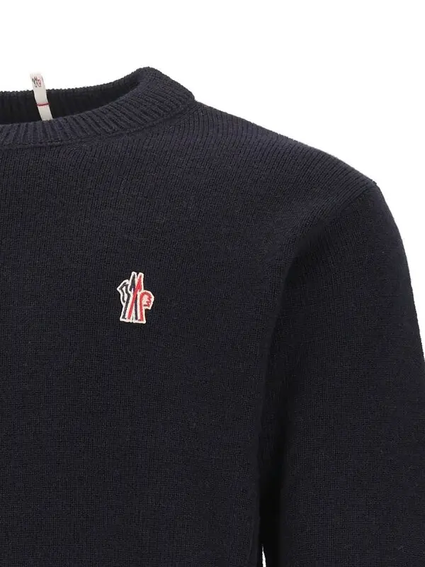 Moncler Wool Sweater With Logo - Blue