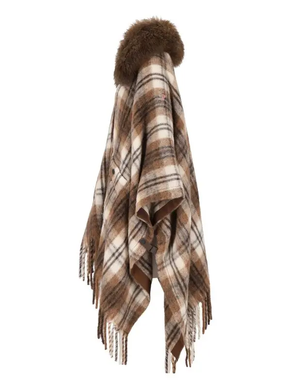 Moncler Cape With Shearling Collar - Brown