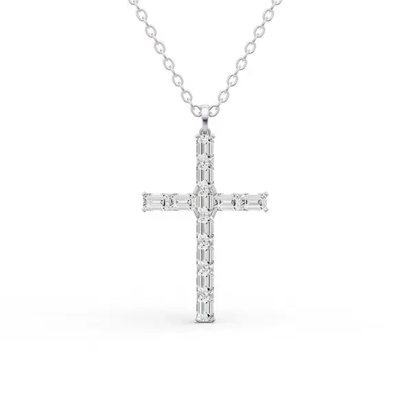 SEREIA OFFICIAL 14k Gold 5 Ct Necklace Emerald Cross Diamond Pendant White Gold - Silver