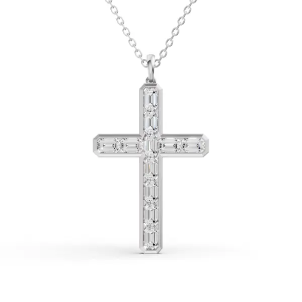 SEREIA OFFICIAL 14k Gold 1 Ct Sereia Emerald Cross Lab Diamond Pendant White Gold - Silver