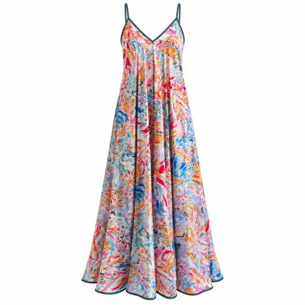 BELYED HANDCRAFT Azure Bloom Slip Midi Dress