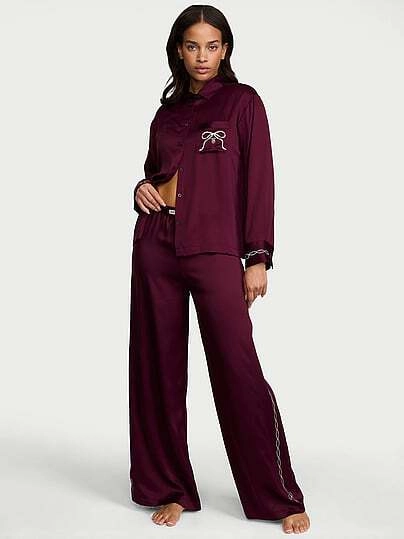 Victoria's Secret Signature Satin Shine Shop Long Pajama Set - Red