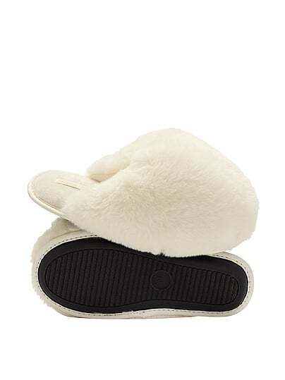 Victoria's Secret Cozy Faux Fur Snowball Slippers - Beige