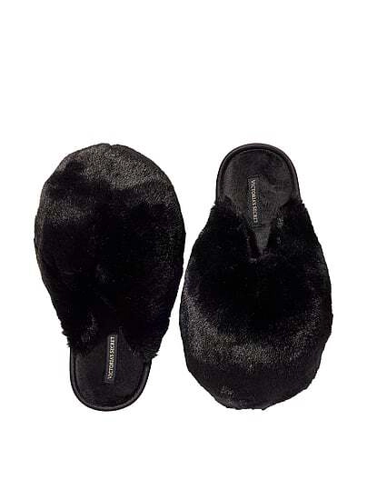 Victoria's Secret Cozy Faux Fur Snowball Slippers - Black