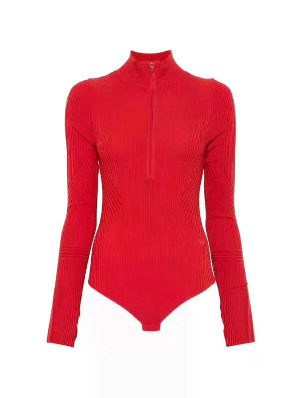 Perfect Moment Ribbed-knit Zip-up Base Layer - Red