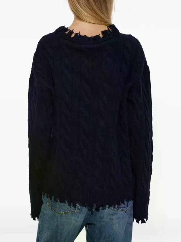 AKEP Cable-knit Distressed Sweater