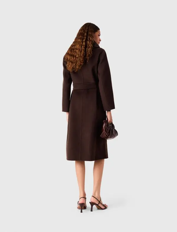 Maje Long Coat With Faux Fur Collar
