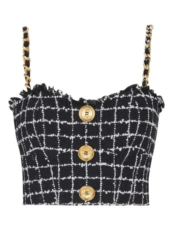 Balmain Tweed Top With Shoulder Straps