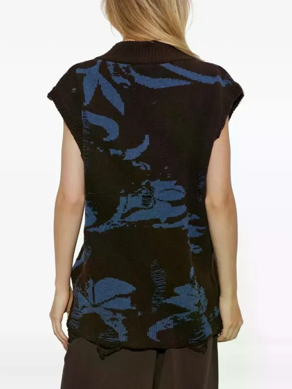 AKEP Distressed Floral-intarsia Knit Vest