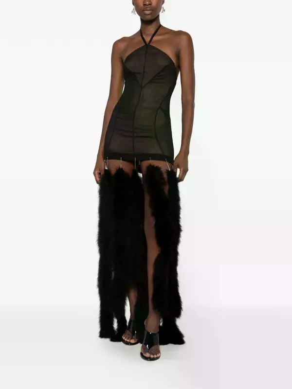 Attico Feather-trim Halterneck Mini Dress - Black