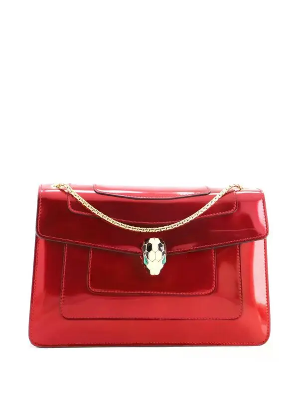 BVLGARI Serpenti Forever Patent Medium Shoulder Bag - Red