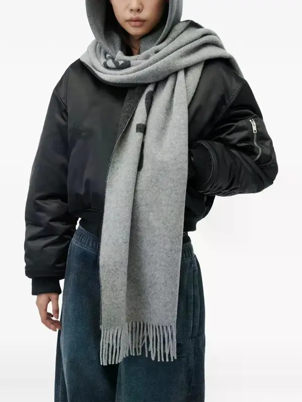 Alexander Wang Logo-intarsia Fringed Hoodie Scarf - Grey