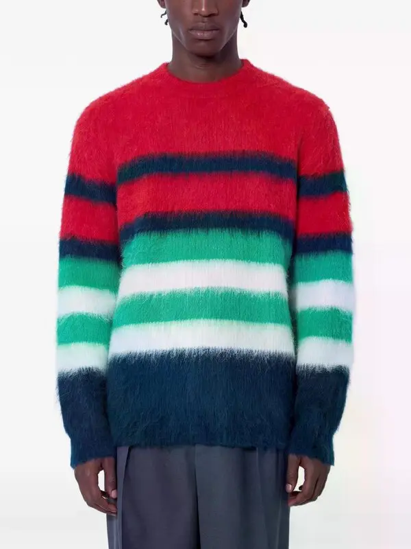 Lacoste Runway Striped Brushed Alpaca Blend Piqué Sweater