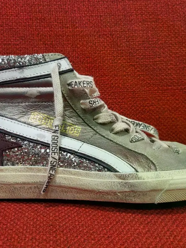 GOLDEN GOOSE Slide Glitter-embellished High-top Sneakers - Silver