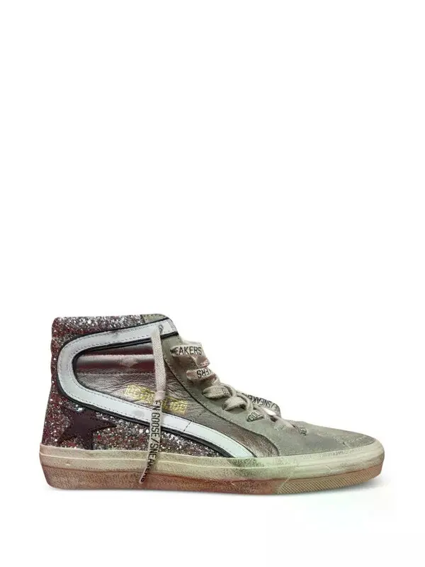 GOLDEN GOOSE Slide Glitter-embellished High-top Sneakers - Silver