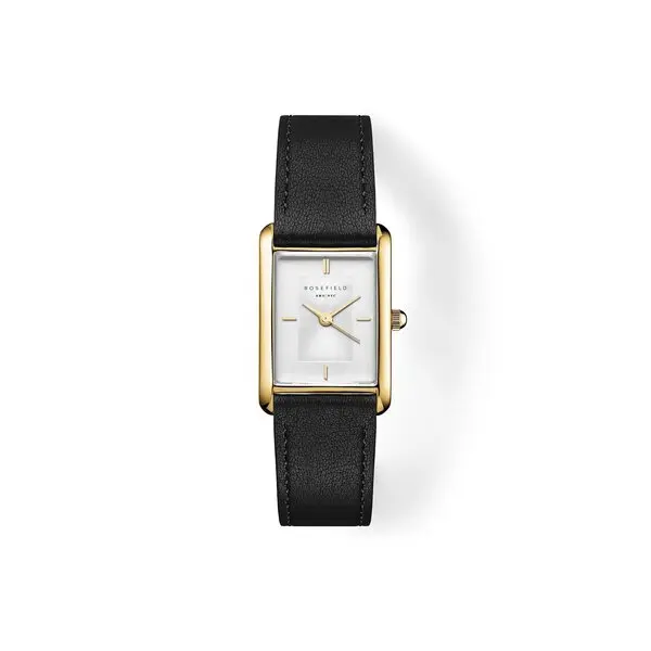ROSEFIELD Gold Ip Heirloom Modern White Dial Watch With Leather Strap