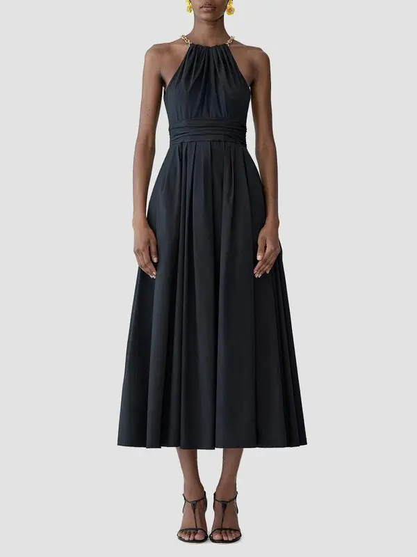Carolina Herrera Cotton-blend Halterneck A-line Midi-dress