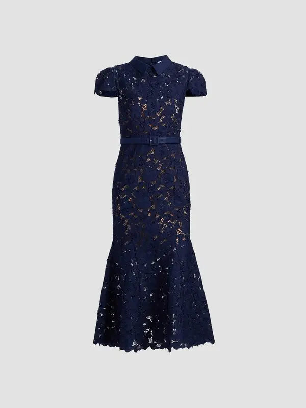 SELF-PORTRAIT Guipure Lace Belted Midi-dress