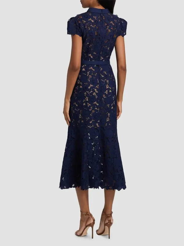 SELF-PORTRAIT Guipure Lace Belted Midi-dress