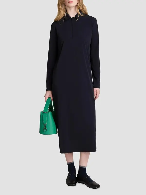 Max Mara Plissé Pleated Crepe Jersey Dress