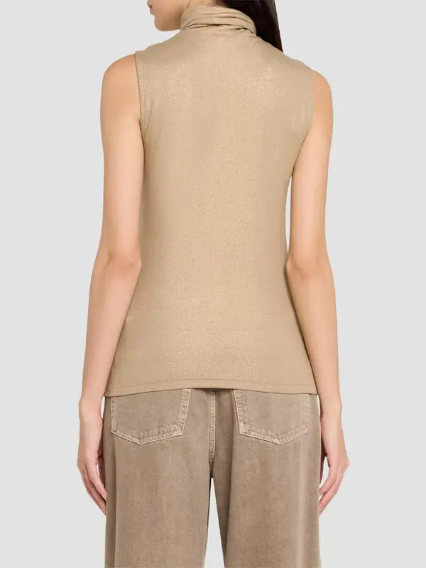 Majestic Filatures Soft Touch Metallic Sleeveless Turtleneck Top