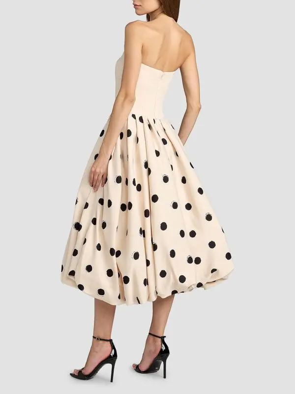 Mac Duggal Polka Dot Crepe Strapless Midi-dress