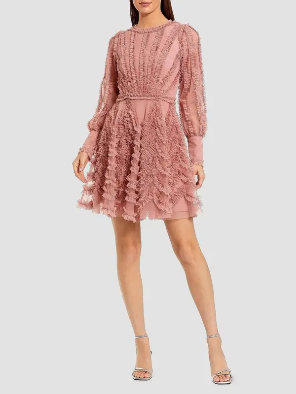 Mac Duggal Micro Ruffled Mesh Minidress