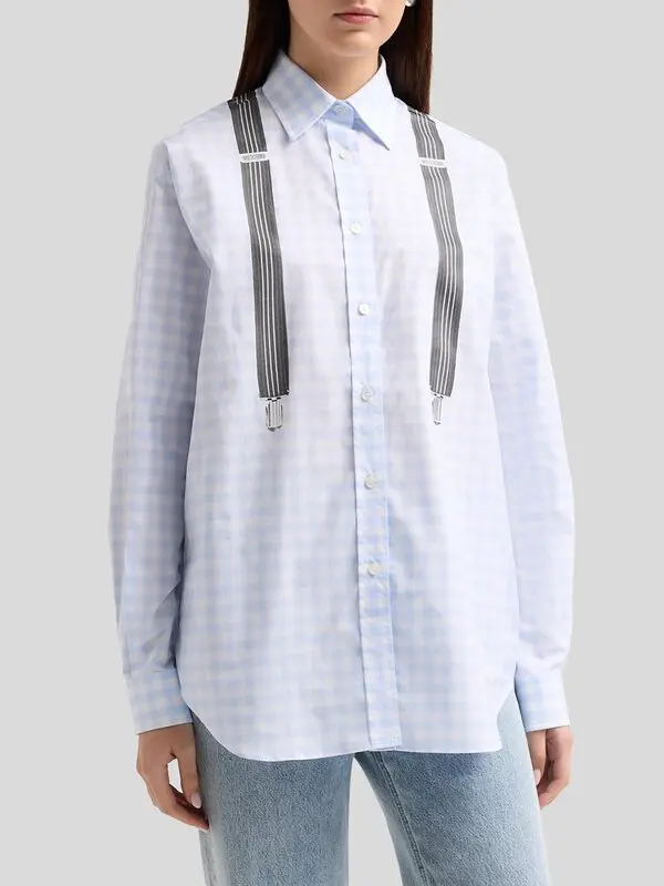 Moschino Suspender Print Check Cotton Shirt