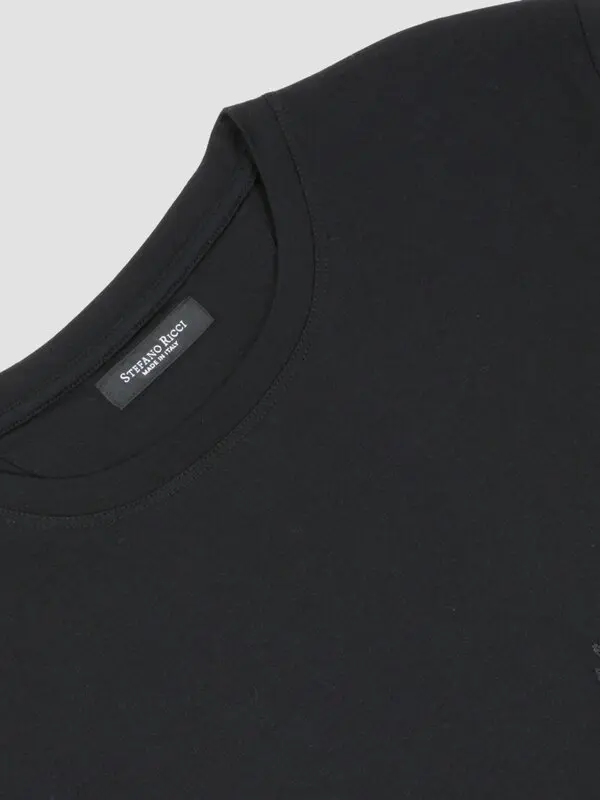 Stefano Ricci Crewneck Florence Skyline Embroidered T-shirt - Black
