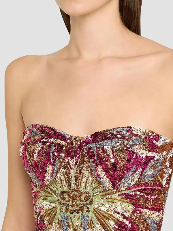 BRONX BANCO Dahlia Floral-sequined Strapless Gown