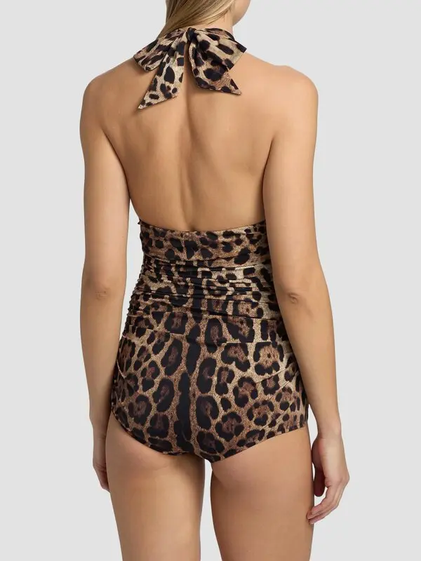 Dolce & Gabbana Leopard One-piece Halter Swimsuit