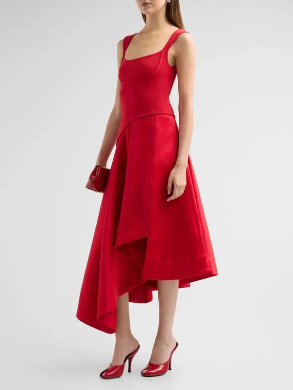 AMUR Scarlet Asymmetric Midi Dress