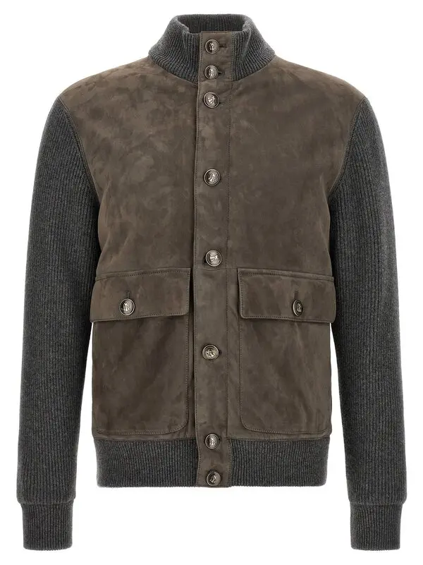 Brunello Cucinelli Suede And Wool Jacket - Gray