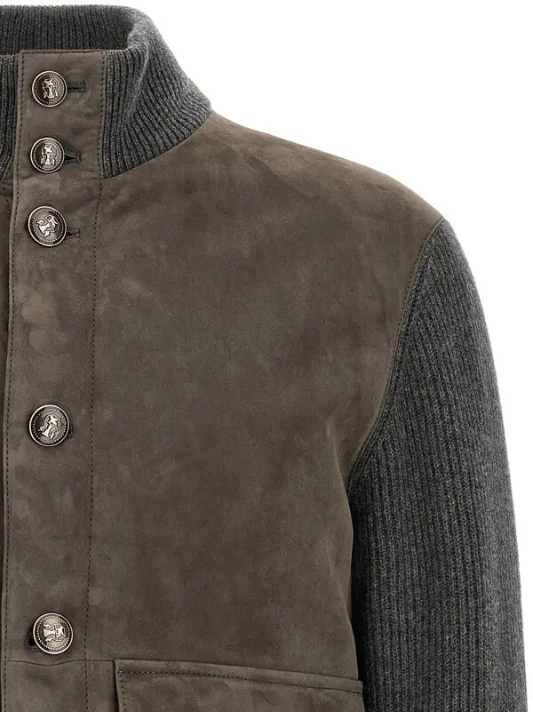 Brunello Cucinelli Suede And Wool Jacket - Gray