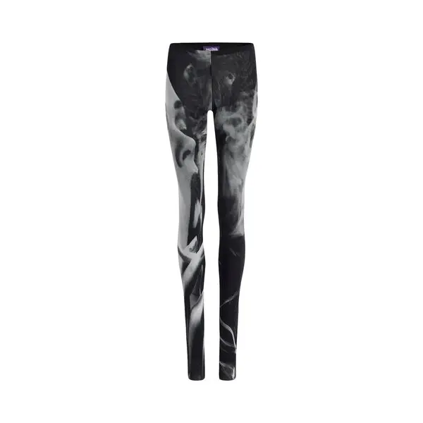 JEAN PAUL GAULTIER Mesh Flare Pant Printed "smoking Women" /grey/white