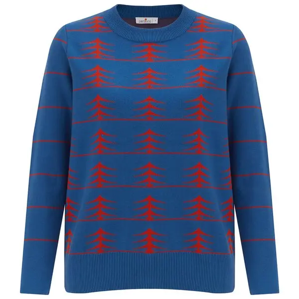 PERALUNA Gemini Pine Patterned Pullover In Royal /orange - Blue