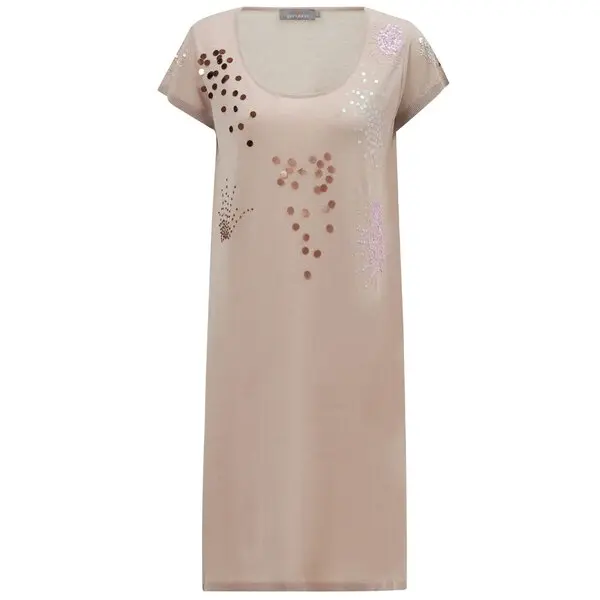 PERALUNA Neutrals Sequin Embroidered Fine Knitwear Dress - Beige