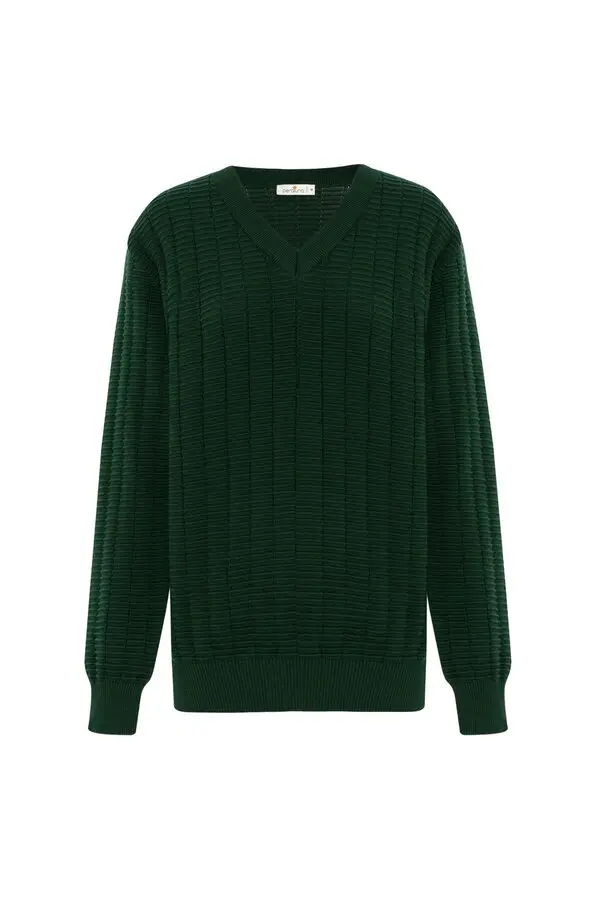 PERALUNA Zacha V-neck Waffle Knit Pullover - Green