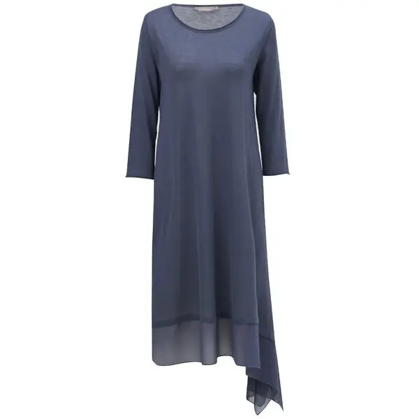 PERALUNA Fine Chiffon Hem Summer Knit Dress Grey - Blue