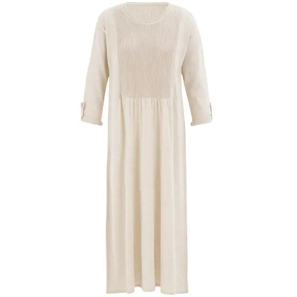 PERALUNA 3d Vertical Striped Midi Knit Dress Ecru Melange - White