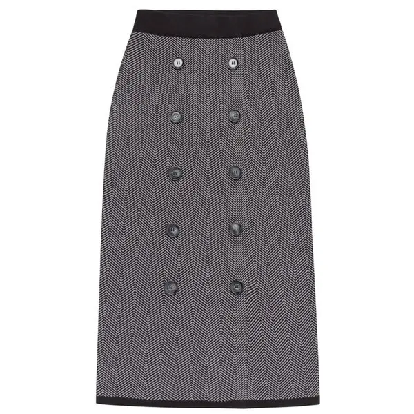 PERALUNA Cheshire Herringbone Midi Knit Skirt - Grey