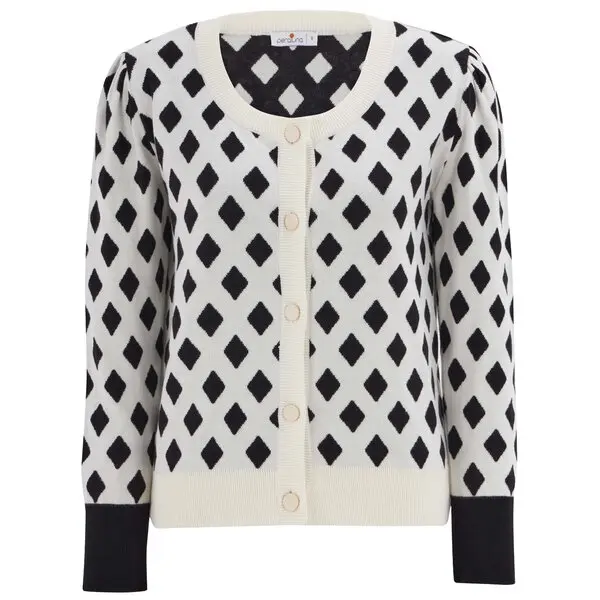 PERALUNA Geometric Pattern Knitwear Cardigan In / Ecru - Black