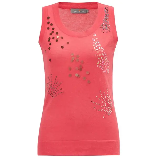 PERALUNA Sequin Embroide Sleeveless Knitted Blouse In Coral - Red