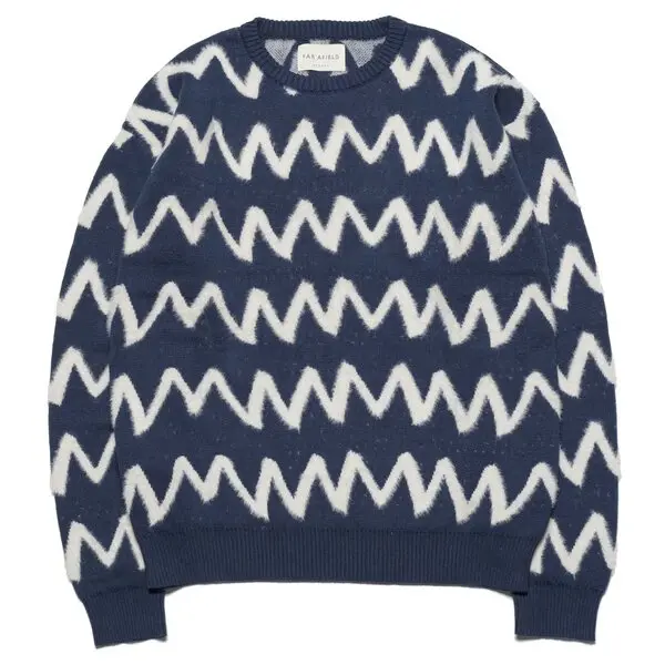 PERALUNA Drop Shoulder Knit Insignia /white Zig Stripe - Blue