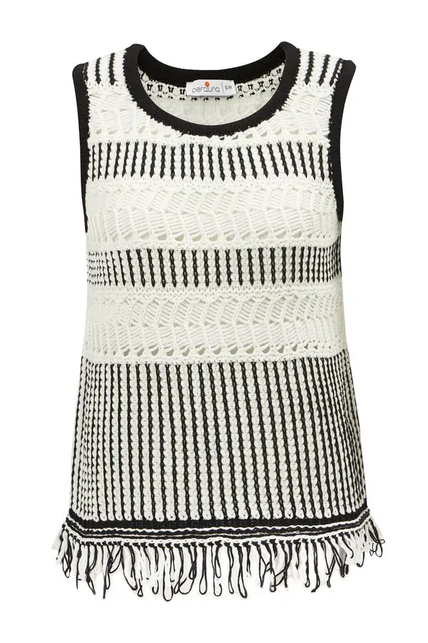 PERALUNA Kiyo Tassled Sleeveless Blouse In Ecru/black